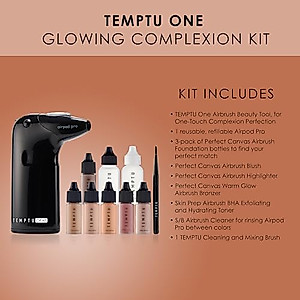 TEMPTU One Airbrush Make-up Kit for Complexion Perfection with Cordless Compressor, Light/Medium: 11-Piece Set, Portable Air Brush Machine, 3 Shades of Foundation, Blush, Bronzer, Instant Concealer