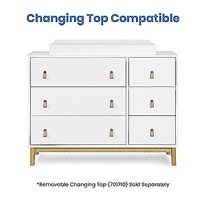 GAP babyGap Legacy 6 Drawer Dresser with Leather Pulls and Interlocking Drawers - Greenguard Gold Certified, Bianca White/Natural