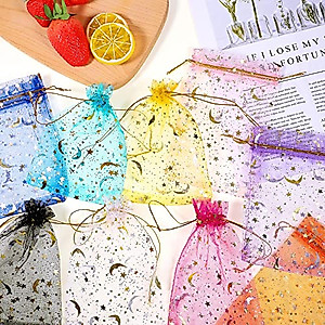500 Pcs Moon Bags Organza Bags Bulk Mesh Jewelry Bags with Drawstring Moon Star Organza Bags Sheer Candy Jewelry Organza Bag Pouches Wedding Favor Gift Wrap Bags 4 x 6 Inch Sachet Mesh Bags for Party