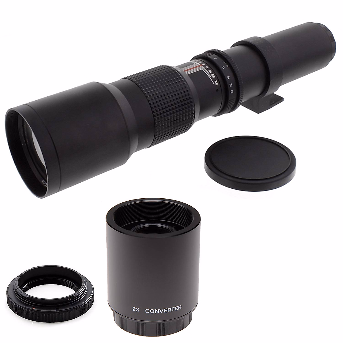 500mm/1000mm f/8 Manual Telephoto Lens with T-mount Adapter for Canon EOS Rebel T3i, T4i, T5, T5i, T6, T7, T6i, T6s, T7i, SL1, SL2, EOS 60D, 70D, 77D, 80D, 5D III, 5D IV, 6D, 6D II, 7D II DSLR Cameras