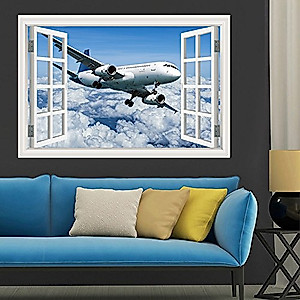 3D Wall Stickers Airplane Peel and Stick Vinyl Wall Decals Removable Decor Mural Art Poster for Bedroom Home Decorations- 24x36 inches
