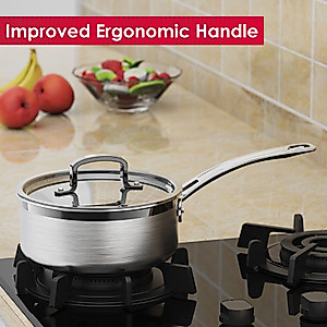 Stainless Steel Saucepan with Lid, Triple Ply 1.5 Quart Sauce pan with Cover Induction Cooking Sauce Pot Perfect for Making Sauces, Reheating Soups, Stocks, Cooking Grains - Dishwasher Safe Oven Safe
