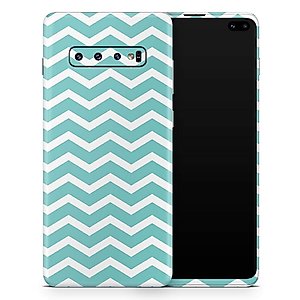 DesignSkinz White and Teal Chevron Stripes Protective Vinyl Decal Wrap Skin Cover Compatible with The Samsung Galaxy S20 (Screen Trim & Back Glass Skin)