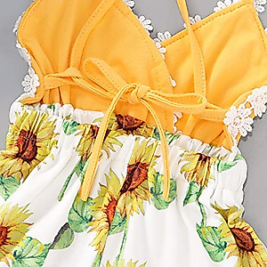 Happy Town Summer Toddler Baby Girl Clothes Cute Fruit/Flower Print Lace Trim Backless Romper Shorts Jumpsuit (Yellow, 18-24 Months)