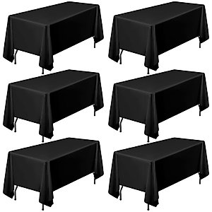 Pesonlook 6Pack 60 x 102 Inch Tablecloth, Black Polyester Tablecloths for 6ft Rectangle Tables Polyester Table Cover Washable Table Cloth for Wedding Reception Banquet Party