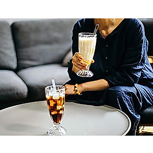 Cedilis 6 Pack Milkshake Glass with 6 Long Metal Spoons,Old Fashioned Soda Glasses, Fountain Classic Glass for Ice Cream, Clear, 12oz