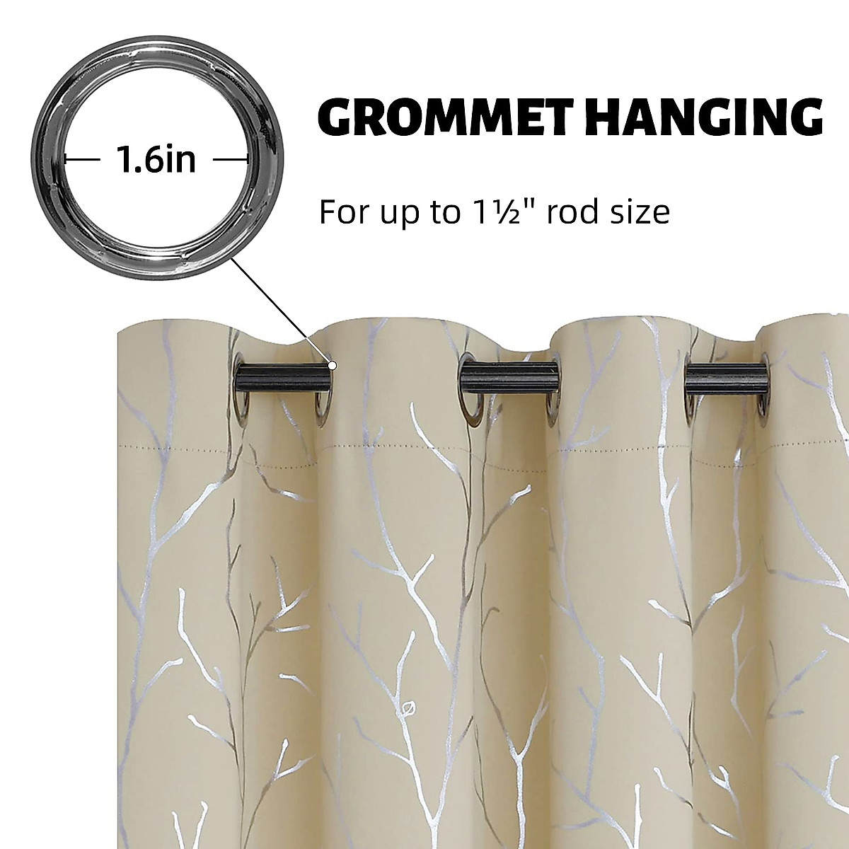 BUHUA Grommet Top Window Draps for Living Room Bedroom Curtains Energy Saving Room Darkening Impede Light Privacy Curtains, 52W x 84L, 2 Panels, Beige