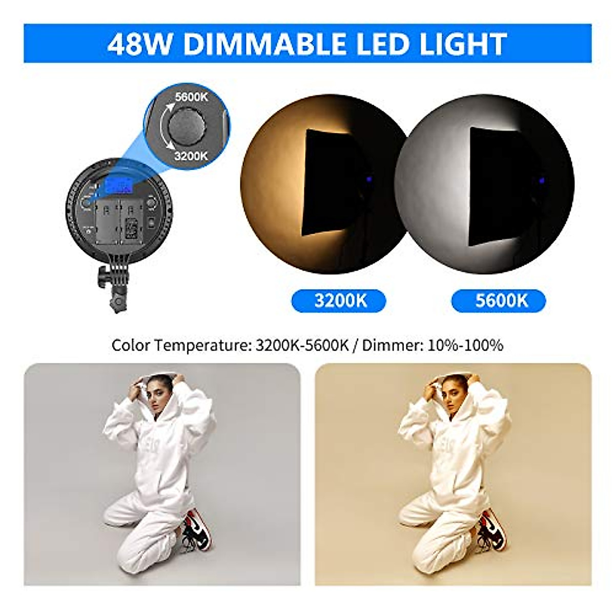 Neewer 2-Pack 2.4GHz LED Softbox Lighting Kit with Color Filter — 20” × 28” Softbox, 3200–5600K 48W Dimmable LED Light Head, 2.4GHz Remote, Light Stand & Red/Yellow/Blue Filter for Photo Studio Video