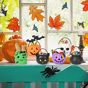 MCPINKY Small Halloween Candy Buckets, 12PCS Mini Portable Pumpkin Bucket Candy Bowl Holder Ghost Candy Bucket for Kids Trick Or Treat Halloween Party Favor