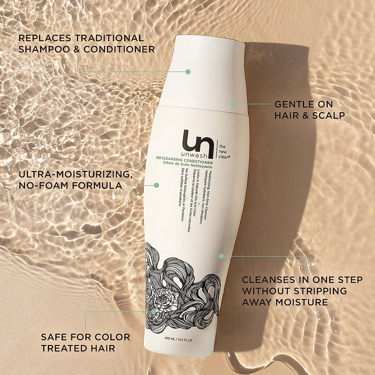 Unwash Bio-Cleansing Conditioner - Gentle, Hydrating Co-Wash Cleansing Conditioner, Sulfate & Paraben Free, for Curly, Coily & Dry Hair, 13.5 fl oz
