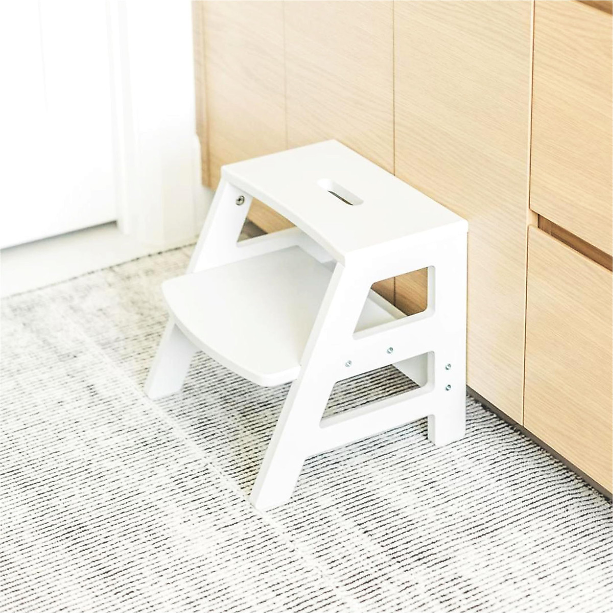 KidzWerks Kids Step Stool for Toddlers Bathroom Kitchen Potty Wooden Children’s Stepping Standing 2-Step Ladder, White