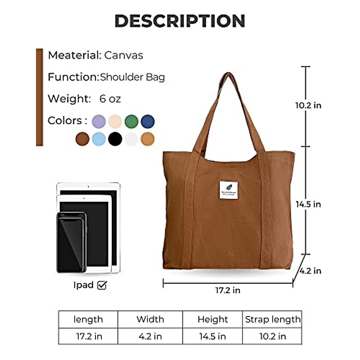 Canvas Tote Bag Aesthetic for Women, Shoulder Bag with Inner Pockets, Hobo Crossbody Handbag Casual Tote.(Coffee)