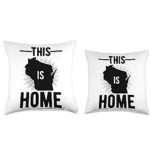 Wisconsin State Map Gift for Wisconsinites Proud USA Fan State-This is Home Map Wisconsin Throw Pillow, 16x16, Multicolor