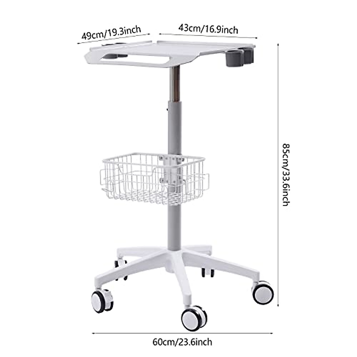 Mobile Trolley Cart,Multifunctional Medical Cart,Stainless Steel Rolling Lab Utility Cart,Height Adjustable Lab Cart with Wheels for Beauty Salons Spa Laboratories