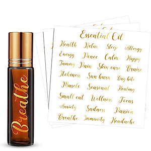 7 Sheets Essential Oil Labels Stickers, Adhesive Letter Labels Oil Roller Bottles Lip Oil Tubes Waterproof Stickers Essential Oil Accessories Water-Proof Roller Bottle Label Decoration (Gold)