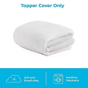 Linenspa 2 Inch Mattress Topper Cover Queen – Cover Only – Machine Washable – Breathable – Non Slip – with Zipper,White