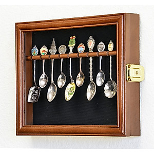 10 Spoon Display Case Cabinet Wall Mount Rack Holder w/98% UV Protection Lockable, Walnut