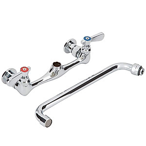 Commercial Wall Mount Kitchen Sink Faucet 8 Inches Centers with 12 Inches Swing Spout