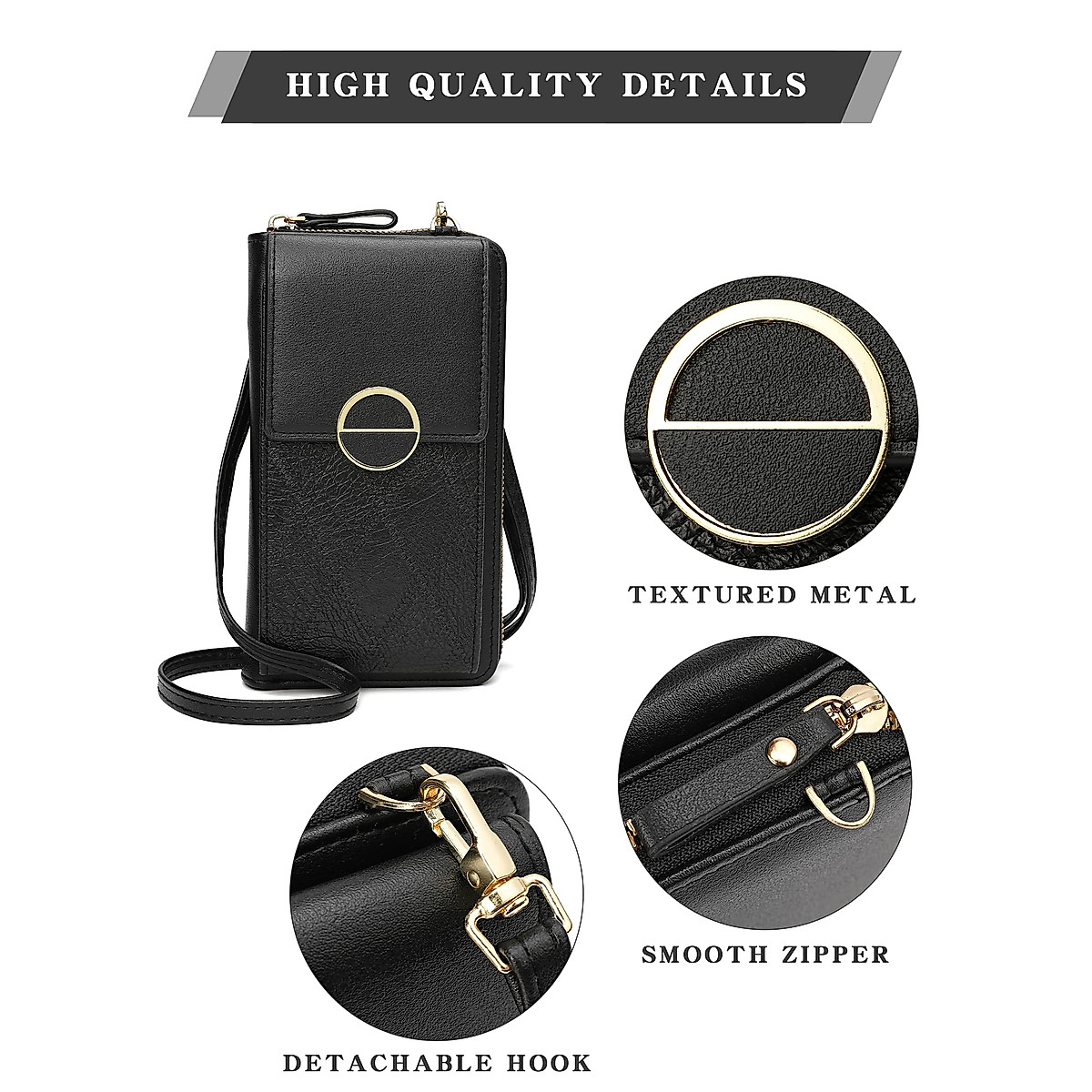 Youniya Cell Phone Purse Cell Phone Bag with Credit Card Wallet Phone Crossbody Bags for Women (Black)