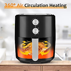 Sync Living 4.8 Quart Small Air Fryer, 6-in-I Less Oil Airfryer, Oven Pizza Cooker with Temperature & Time Control Air Fryers, Non-Stick Fry Basket, Recipe Guide, Auto Shut-off Feature, Black