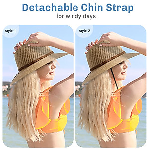 Sun Hats for Women, Wide Brim Beach Straw Hat for Women UPF 50+ UV Sun Protection Beach Hat Foldable Packable Roll up Cap
