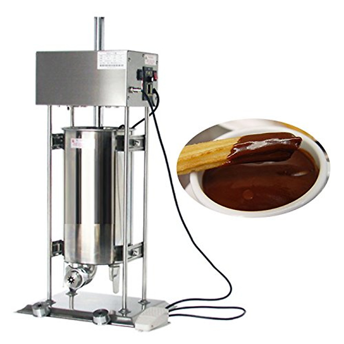 Auto Electric Commercial Churro Maker 15L Stainless Steel Manual Spanish Donut Churrera Churro Maker Machine with 4pcs Nozzles