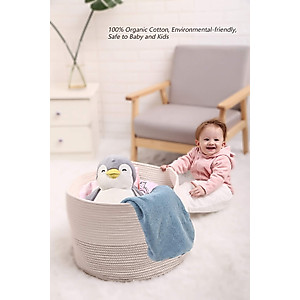Large Cotton Rope Baskets 18'' x 16'', Woven Blanket Storage Baskets with Handles, Baby Kids Toy Bins Storage,Decorative Laundry Baskets in Nursery Living Room
