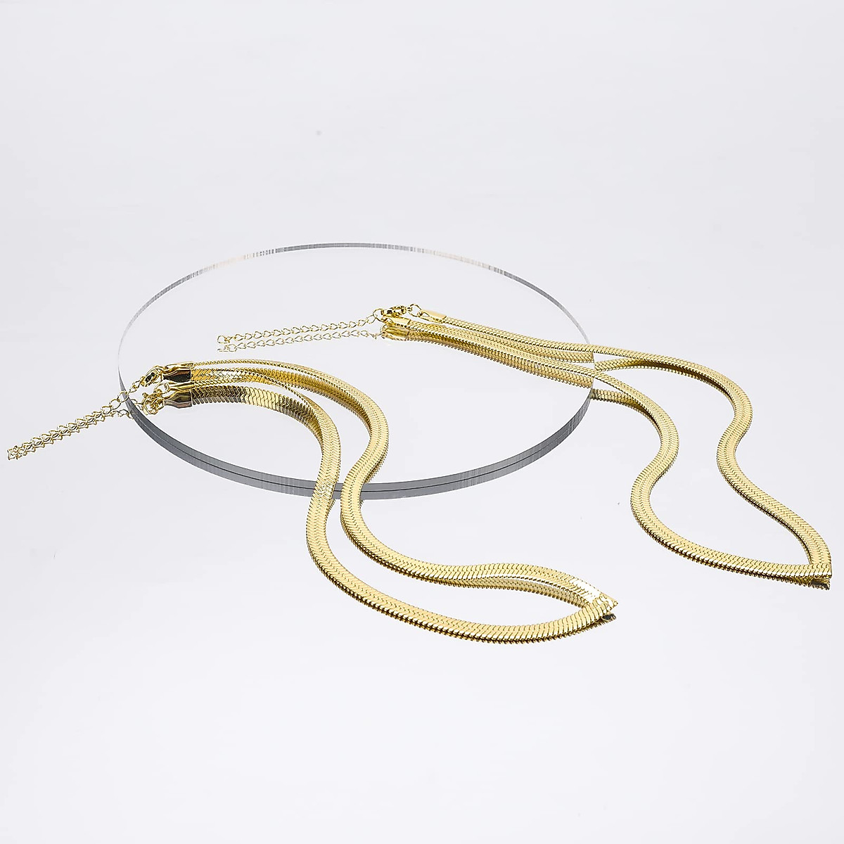 NALISASA 14K Gold Flat Snake Chain Choker Necklaces, Simple Minimalist V-Shaped Short Collar Clavicle Necklace Women Jewelry, Herringbone Necklace for Women