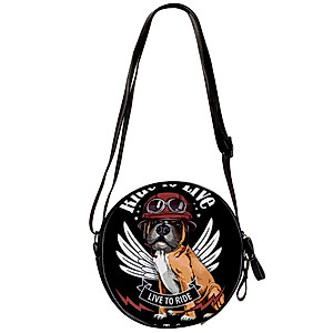 Motors Bulldog Women's Round Cross-Body Zipper Shoulder Bag circle purses and handbags