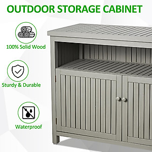 Spurgehom Outdoor Console Sideboards Buffet Cabinet, Solid Wood Storage Cabinet TV Stand,Furniture for Patio Entryway Deck(Grey)