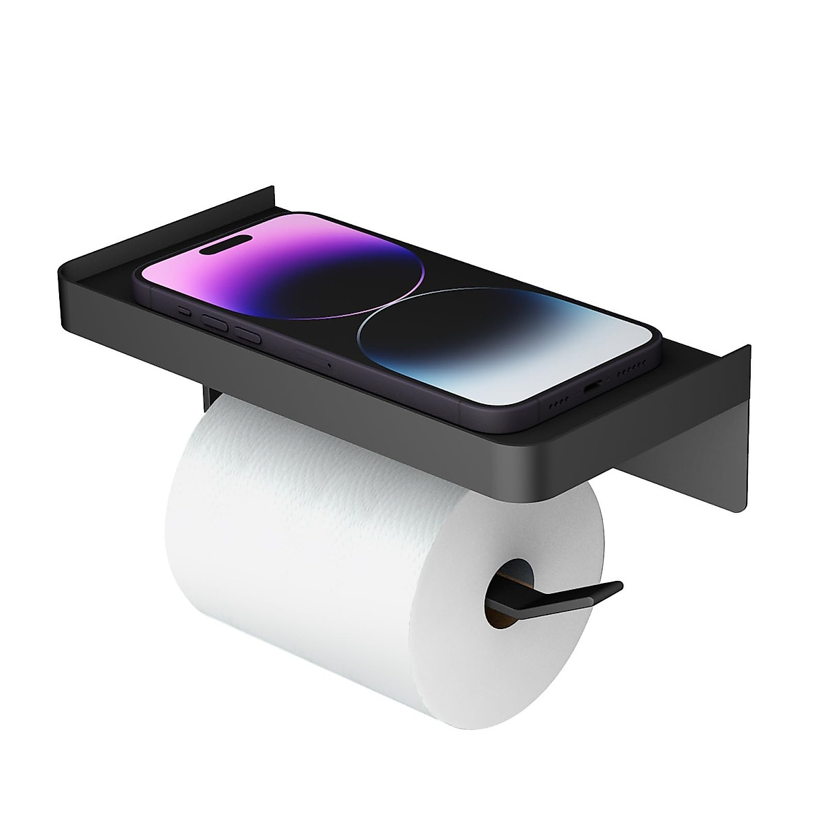 New Self-Adhesive Toilet Paper Holder with Shelf and Storage for Phone, Wet Wipes, etc. Matte Black Stainless Steel Toilet Paper Wall Mount, Wet Wipes Holder, Toilet Paper Roll Holder for Bathroom