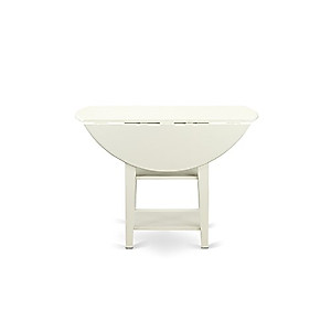 East West Furniture SUBO3-LWH-LC 3 Piece Dining Room Furniture Set Contains a Round Dining Table with Dropleaf & Shelves and 2 Faux Leather Upholstered Chairs, 42x42 Inch, Linen White