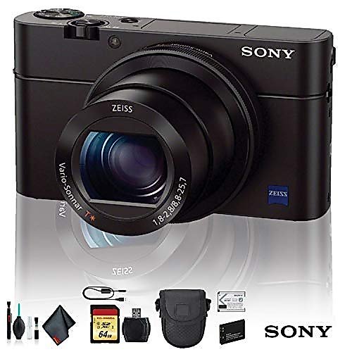 Sony Cyber-Shot DSC-RX100 IV Camera DSCRX100M4/B with Soft Bag, Additional Battery, 64GB Memory Card, Card Reader, Plus Essential Accessories