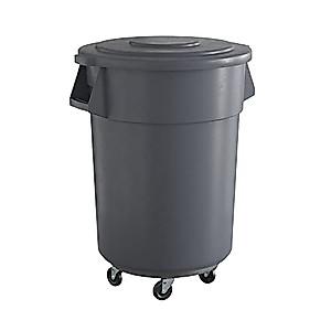 Krollen Industrial 55 Gallon Gray Round Commercial Trash Can with Lid and Dolly