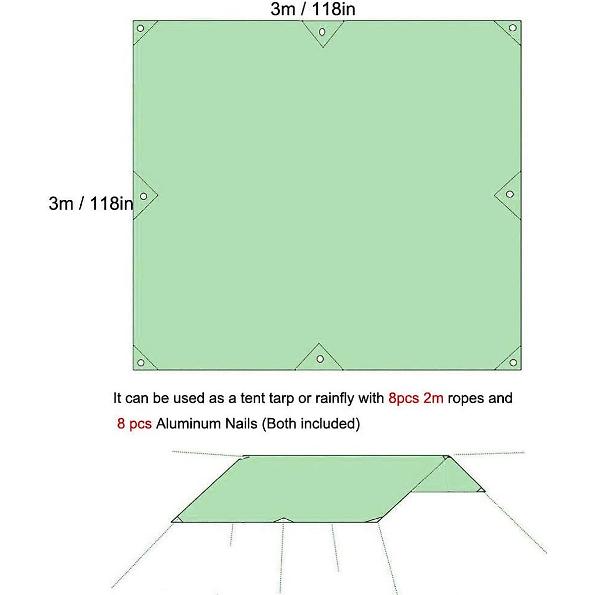 W-UpBird Rain Flies for Tents, 10 x 10 FT Lightweight Waterproof Hammock Tent RipStop Rain Fly Hammock Tarp Cover Shelter for Camping Outdoor Travel