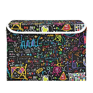 DOMIKING Physics Education Large Storage Bin with Lid Collapsible Shelf Baskets Box with Handles Closet Organizer for Clothes Toy Gift Storage