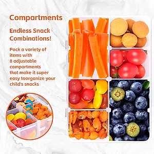 AQSXO 2 Pcs Snack Box Container for Kids, 8 Compartments Snack Containers Reusable Meal Prep Lunch Containers.