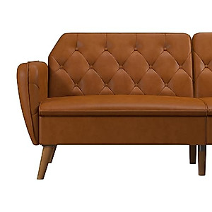 Novogratz Tallulah Memory Foam Futon, Convertible Couch, Camel Faux Leather