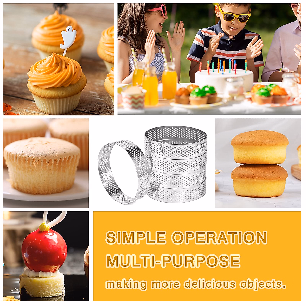 Katisun 5 Pack 3.15 Inch Round Tart Rings Stainless Steel Tart Pastry Rings with Hole cake mold ring for Baking Perforated Circle Tartlet 3 inch