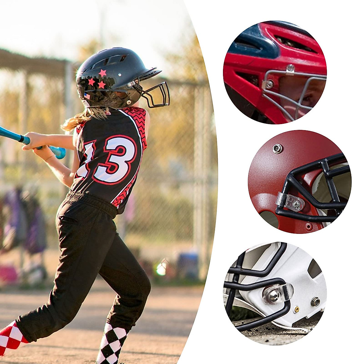 Helmet Repair Kit, 73Pcs Football Helmet Repair Kit R Shape Football Visor Clips Screws Nuts Rubber Gaskets Helmet Buckles with Srewdriver, Chin Strap Adapter for Hockey, Baseball, Softball Helmets