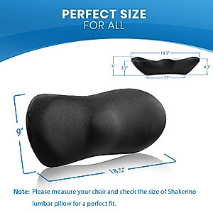 SHAKERINO Lumbar Support Pillow – Memory Foam Lumbar Pillow for Lower Back Support, Back Cushion with Strap for Pain Relief, Perfect Lumbar Support Pillow for Office Chair, Car Seat, Bed, Recliner