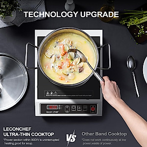 leconchef induction cooktop ultra thin stainless steel commercial grade 110v 1800w countertop electric induction burner with 10 Temp.&Power levels,24 Hours Timer&Preset,Fast heating