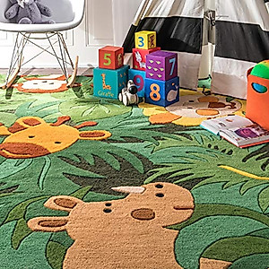 nuLOOM Kinder Safari Friends Wool Area Rug, 3' 6" X 5' 6", Green