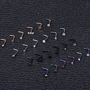 MODRSA Nose Rings 20g Nose Rings Studs L Shape Nose Piercings Stainless Steel Nose Rings Hoops Diamond Heart Hypoallergenic Nostril Nose Piercing Jewelry for Women Men Silver Rose Gold Black Rainbow