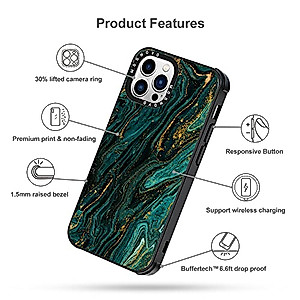 MOSNOVO Case for iPhone 13 Pro Max, [Compatible with Magsafe] [Buffertech 6.6ft Military-Grade Drop Protection] [Anti Peel Off Tech] Clear Phone Case Design - Jade Marble (Real Glitter)