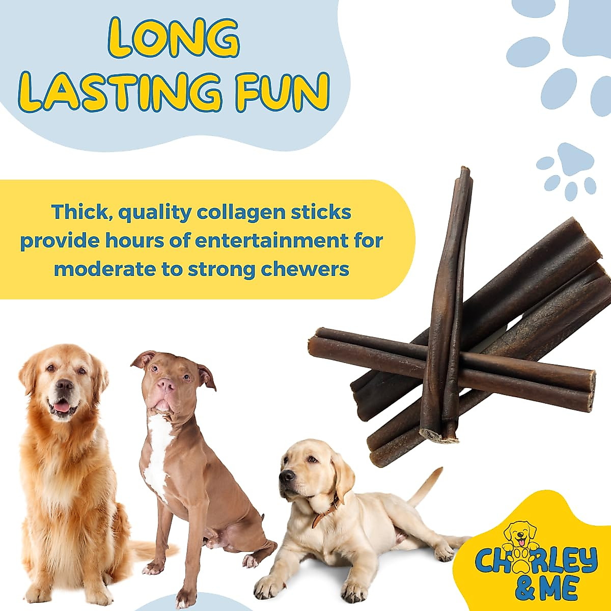 CHARLEY & ME Premium Collagen Sticks for Dogs - Long Lasting Dog Treats, Free Dog Chew Sticks - Hip & Joint Support, Healthy Skin, Shiny Coat - 100% Natural Beef - 6 Inches (Pack of 25)