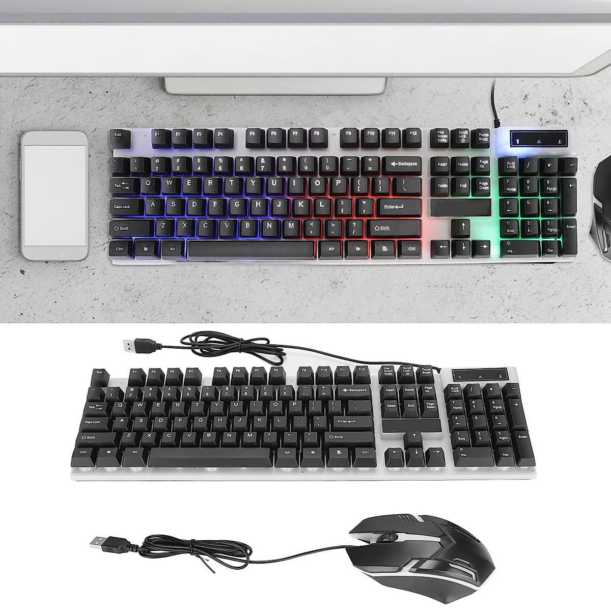Hilitand Backlit Gaming Keyboard and Mouse Combo, USB Wired Computer Keyboard Mouse Game Set, 104 Keys, 7 Colors Breathing Light Keyboard Mouse for PC/Laptop(Black)
