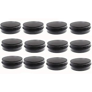 2 oz.Tins Black Aluminum Metal Tin Round Screw Top Lid Containers Jars Metal Storage Tin Jars for Lip Balm DIY Cosmetics Salves,2 Ounce/60 ML,12 Pack