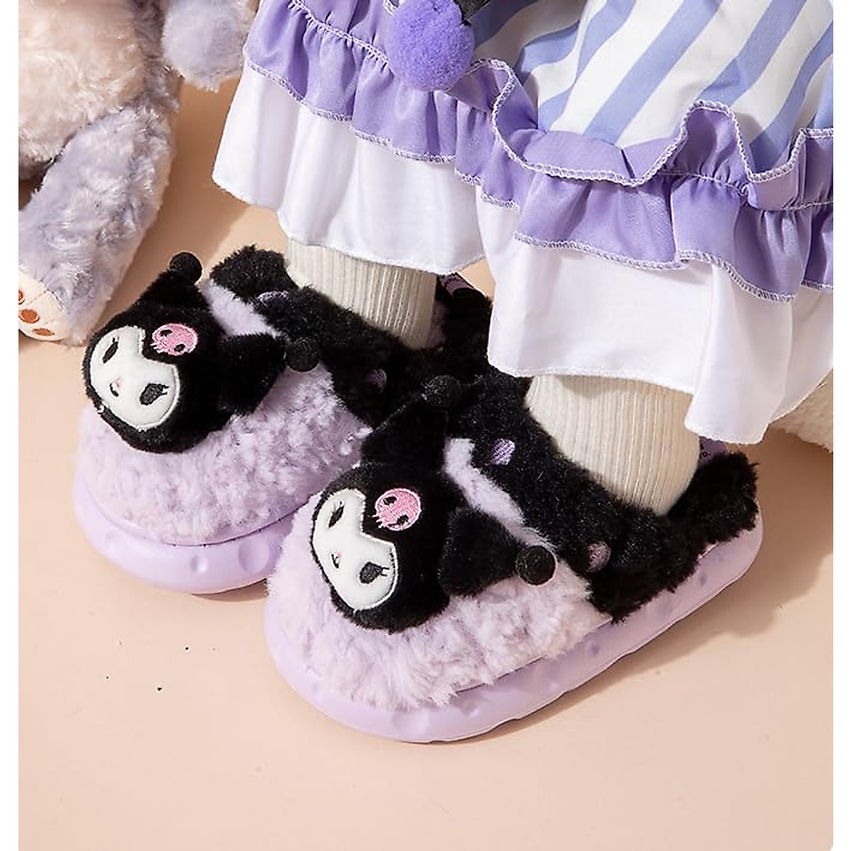 Cartoon Slippers Anime Plush Slippers Indoor Winter Non-Slip Warm Shoes Suitable For Big Kids Or Women's Purple38/39