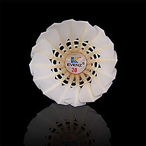 KEVENZ Goose Feather Badminton Shuttlecocks with Great Stability and Durability, High Speed Badminton Birdies,Pack of 12, White